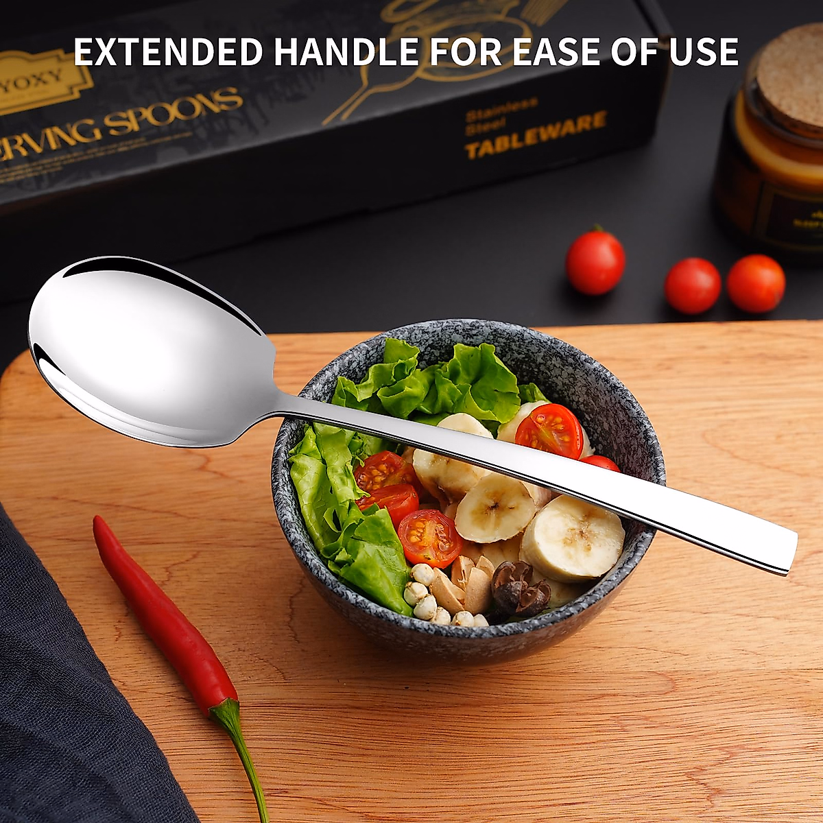 Large Serving Spoons, 8 Pieces Large Stainless Steel Serving Spoons Set Includes 8 Large Serving Spoons, Serving Spoons for Parties/Kitchen/Buffet, Dishwasher Safe, 9.2-Inch