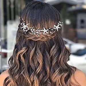 CASDRE Starfish Bride Wedding Hair Vine Pearl Bridal Headpiece Beach Wedding Hair Accessories for Women and Girls(A Silver)