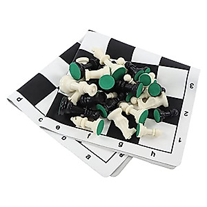 DAUERHAFT International Chess Set, 32Pcs Chess Pieces Portable PU Leather Chessboard Chess Set with Storage Bag, 75x29mm King Size Non Slip Bottom Board Game Set, for Outdoor Camping