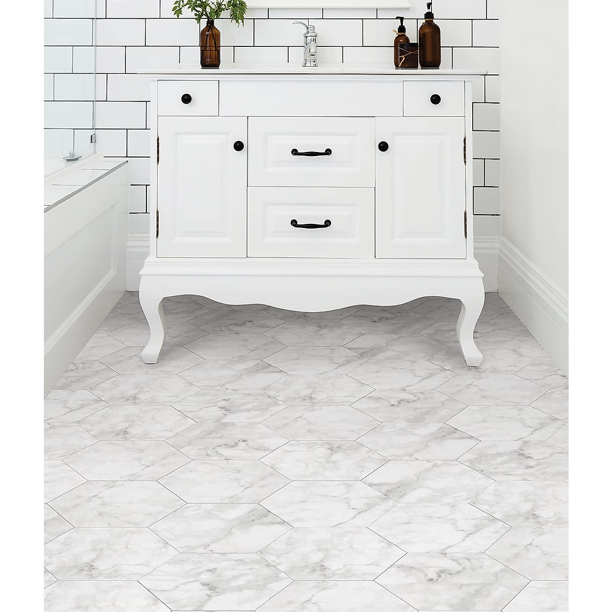 FloorPops 9" x 10.4" Milena Peel & Stick Hexagon Vinyl Floor Tiles (10 Tiles), (4.5 sqft/Carton), Gray