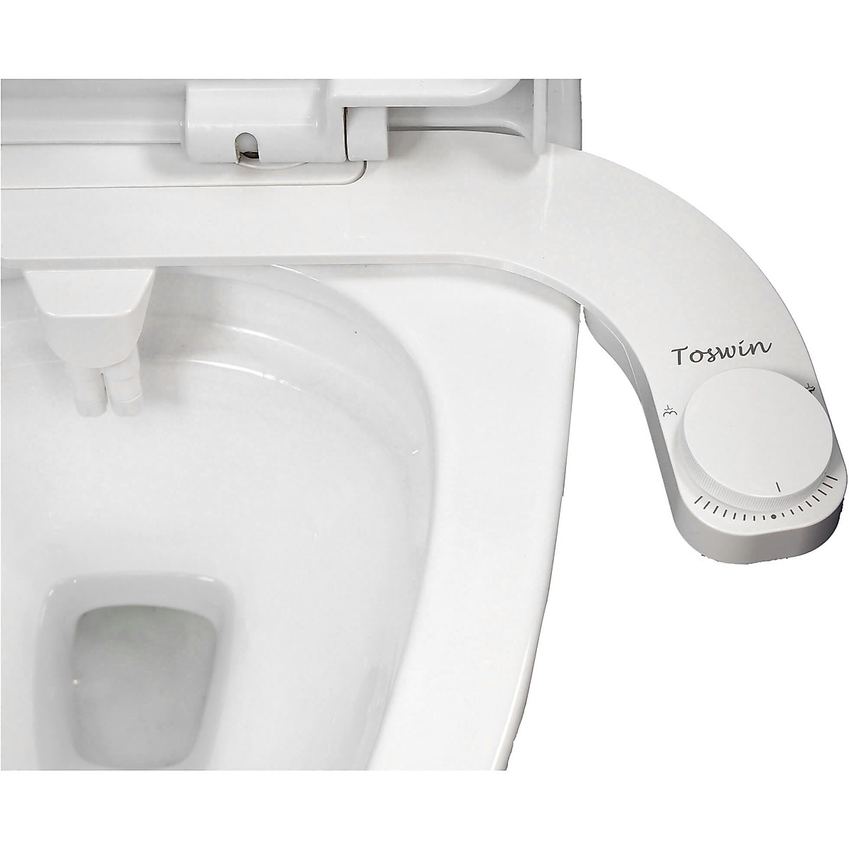 Toswin Left Handed Bidet Left Hand Bidet Ultra Slim Bidet Left Side Control Clear Rear Bidet Attachment for Toilet with Dual Front & Rear Nozzles and Adjustable Water Pressure -White Knob