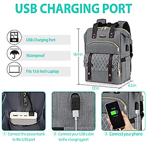 Travel Backpack for Women, Large Wide Open Womens Backpack for Work, Water Resistant Collage School Backpack with USB Port, 15.6 Inch Bookbag Computer Bag for Doctor Teacher Student Nurse, Grey