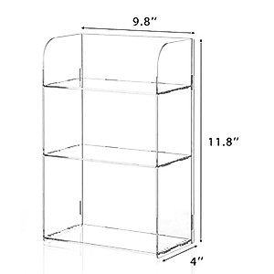 Jusalpha 3 Tier Clear Acrylic Bathroom Organizer shelf for Cosmetic Perfume Skincare Makeup Toy Spices Standing Tabletop Vanity Tray Shelf Multifunctional Sturdy Display showcase (10''x 4''x 12'')