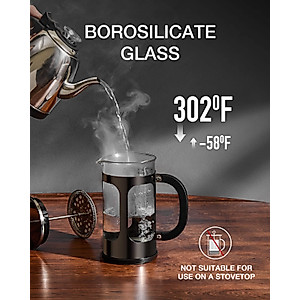 BAYKA 34 Ounce 1 Liter French Press Coffee Maker, Heat Resistant Thickened Borosilicate Glass Stainless Steel Coffee Press, Cold Brew Coffee Pot Tea Press for Kitchen Travel Camping, Dark Pewter