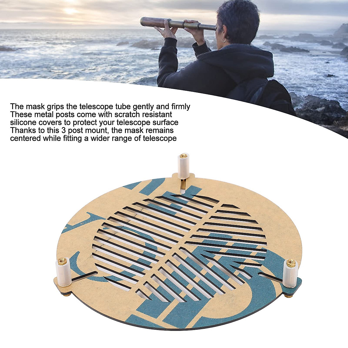 Bahtinov Mask for Telescopes, Acrylic Focus Mask 100-140mm with 3 Metal Posts, Lightweight Design, Fits All Telescopes, Provides Best Focus