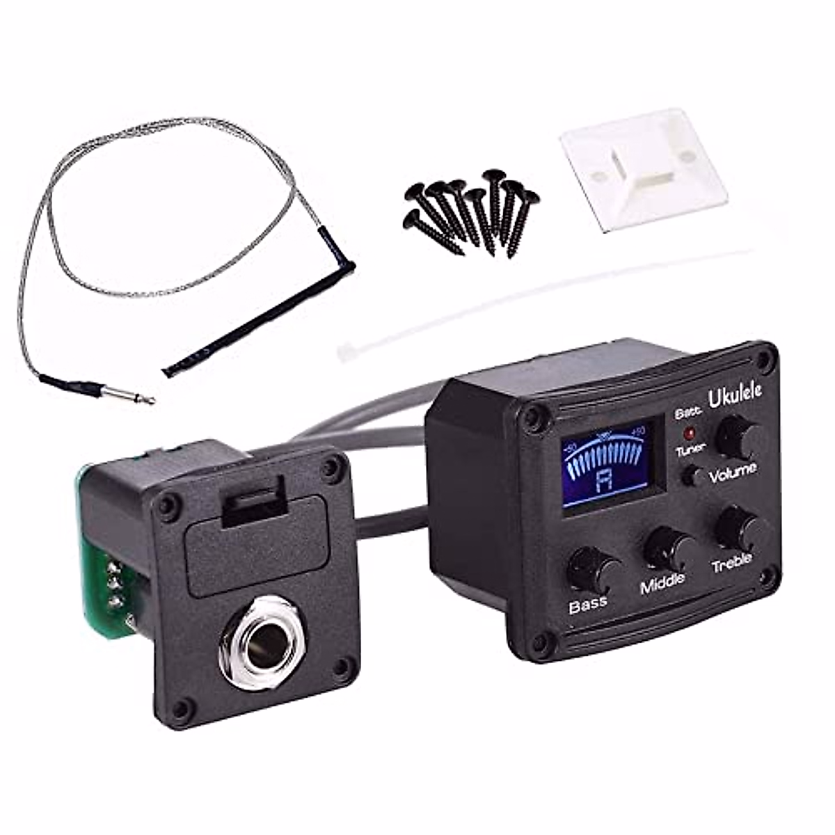 Jiayouy 1 Set 3-Band EQ Piezo Pickup Ukulele Preamp Amplifier Equalizer Tuner System with LCD Display and Volume Control
