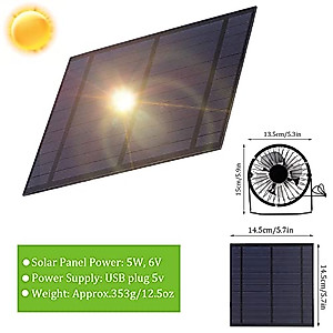 Solar Panel Fan Kit, 5W USB Mini Solar Panel Portable Cooling Fan Great for Chicken Coop, Greenhouse, Dog House, Shed, Car Window Exhaust,DIY Cooling Ventilation Project