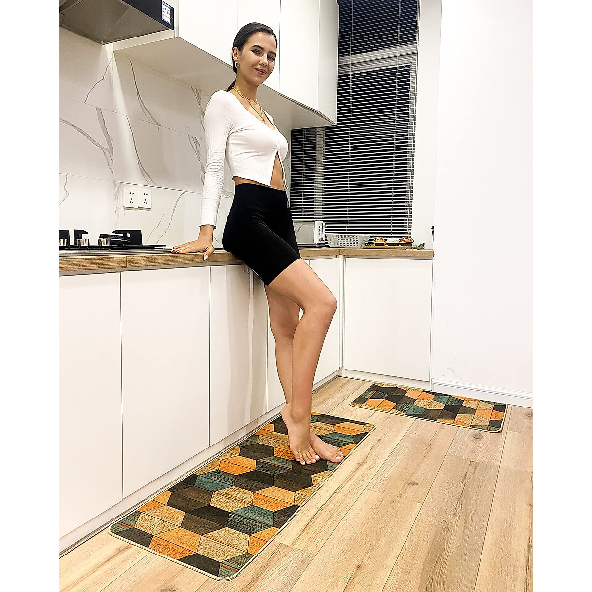 Kitchen Mat Set - Non Skid Kitchen Rugs and Mats Anti Fatigue Kitchen Floor Mats Rubber Back Absorbent Washable Kitchen Rug Set 2 Piece 17''x29''+17''x47'' LISIBOOO