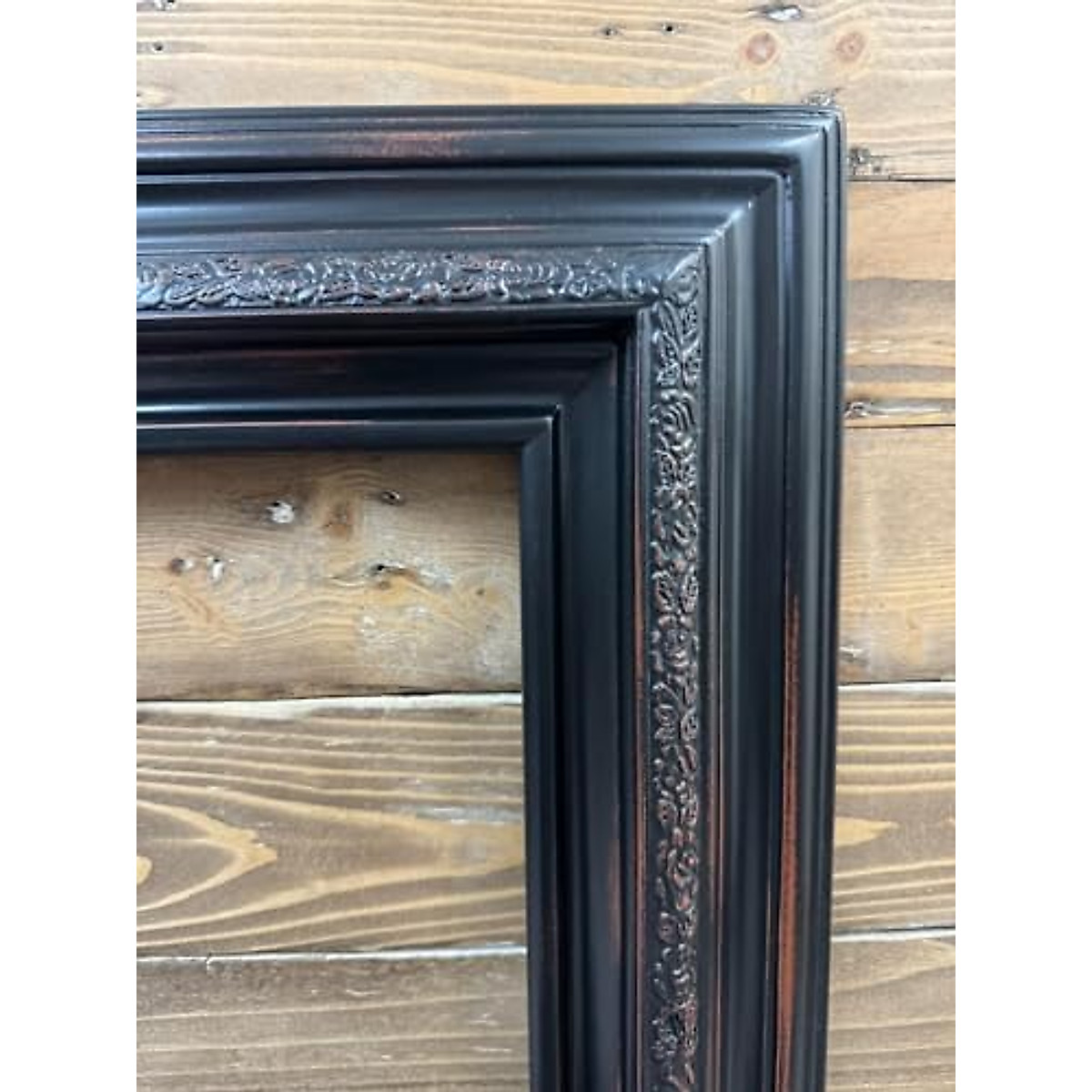 8 x 10 Traditional wood picture frame, handmade, custom made, handpainted, Distressed Black (8 X 10 W/PLEXIGLASS AND BACKING)