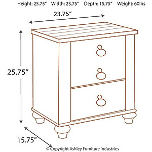 Signature Design by Ashley Willowton Farmhouse 2 Drawer Nightstand with USB Charging Ports, Whitewash