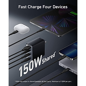 150W USB C Charger, Anker 747 Charger ( GaNPrime), 4-Port Fast Compact Foldable Gan Charger for MacBook Pro/Air, iPhone 14/Pro, iPad Pro, Dell XPS 13, Galaxy S22/S21, Note 20/10+, Pixel and More