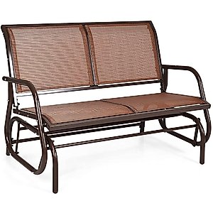 Generic BANGTANE Swing Glider for 2 People, Rocking Lounge Chair wMesh Fabric and Steel Frame, Patio Bench for Backyard, Garden, Poolside, Lawn, Indoor and Outdoor Use Brown