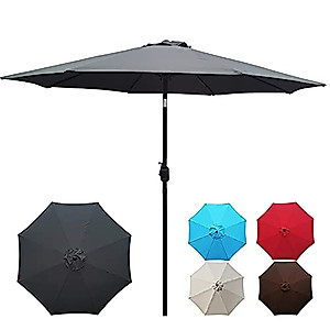 SUNLAX 9ft Outdoor Patio Umbrella, Market Table Umbrella with Push Button Tilt and Crank for Garden Grey Color