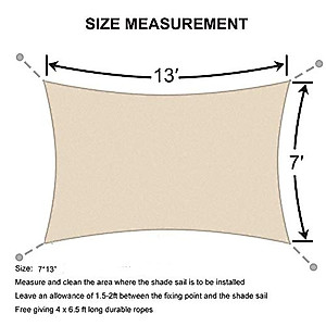 OYE HOYE Sun Shade Sail 7'x 13' Beige Rectangle Patio Canopy, UV Block Waterproof Polyester Shade tarp for Patio Awning Garden Backyard Shades Playground Lawn Sand Outdoor Activities