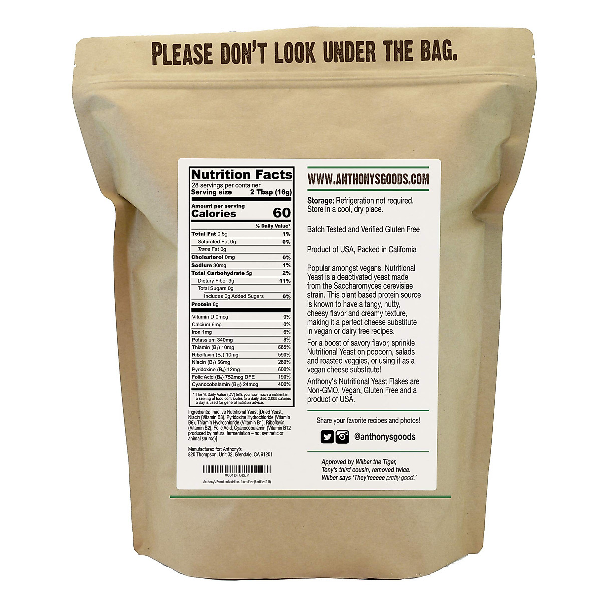 Anthony's Premium Nutritional Yeast Flakes, 1 lb, Fortified, Gluten Free, Non GMO, Vegan