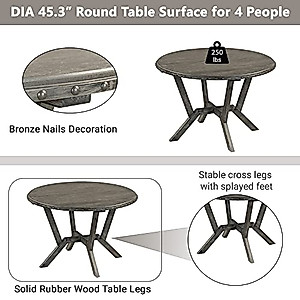 Retro 5-Piece Wood Dining Table Set with Round Table with Cross Legs and 4 Upholstered Chairs,for Small Places,Kitchen and Studio,Classic and Comfortable (Gray#A)