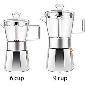 Geesta Premium Crystal Glass-Top Stovetop Espresso Moka Pot - 9 cup - Coffee Maker, 360ml/12.7oz/9 cup (espresso cup=40ml) Gift Idea for Husband Wife