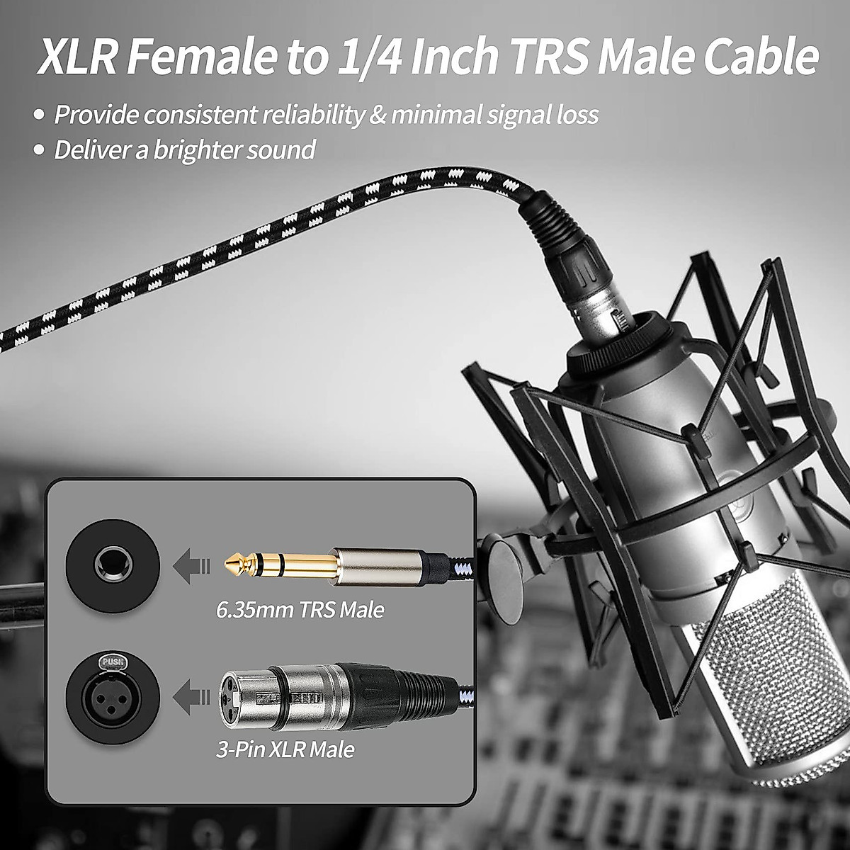 Sound harbor XLR Female to 1/4" TRS Cable, Balanced Microphone Cables,10 Feet