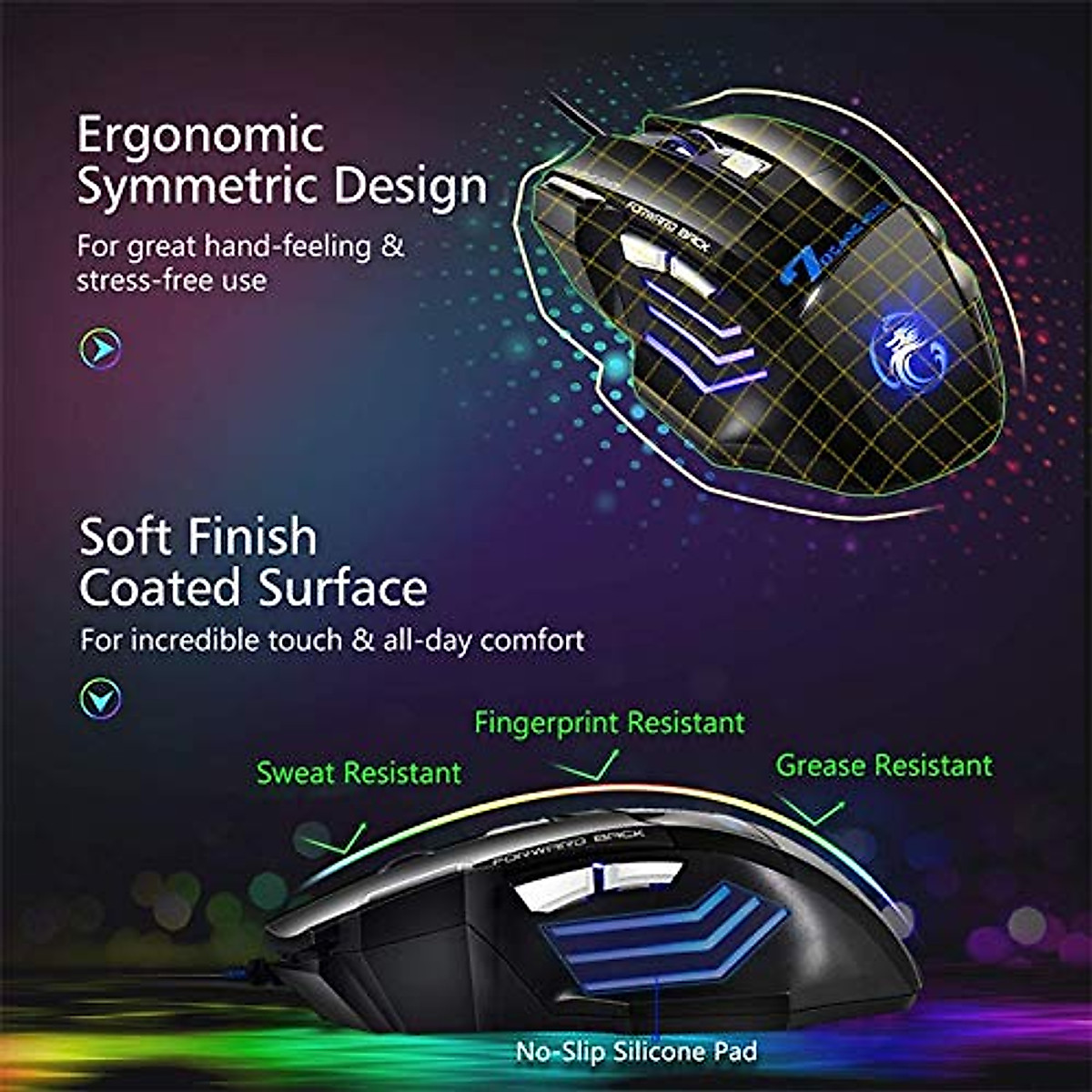 Ergonomic Mouse Wired Game Mice 5500 DPI Silent Gamer Mouse