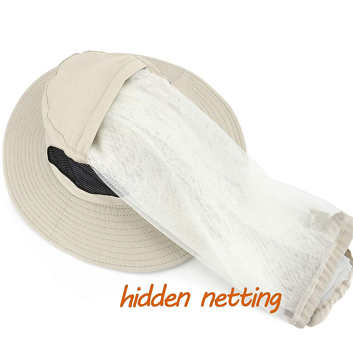 ACBungji Bug Hats with Netting, 2 Pack Hats Sun Protection Hats for Gardening Hiking Fishing Hunting Outdoors, Safari Bee Insect Netting Head for Women/Men Unisex Hat Foldable (Beige)