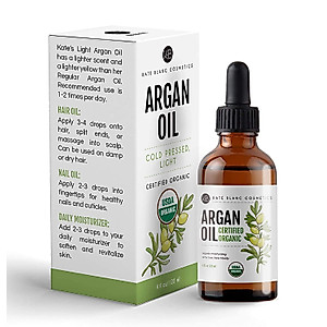Kate Blanc Cosmetics Argan Oil for Hair, Face & Skin from Morocco. Promotes Hair Growth (4oz, USDA Certified Organic, Cold Pressed & 100% Pure, Light)