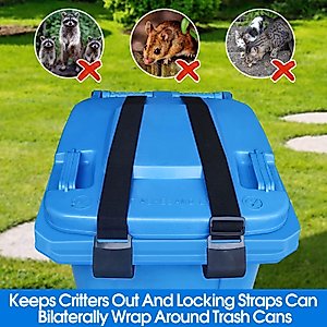 TIFFYONEK Trash Can Lock 1 Pcs, Trash Can Locks for Animals, Locking Trash Can During Strong Winds, Adjustable Garbage Can Lid Locks Strap for Prevents Squirrels, Dogs, Raccoons, Birds (Black, 1 Pcs)