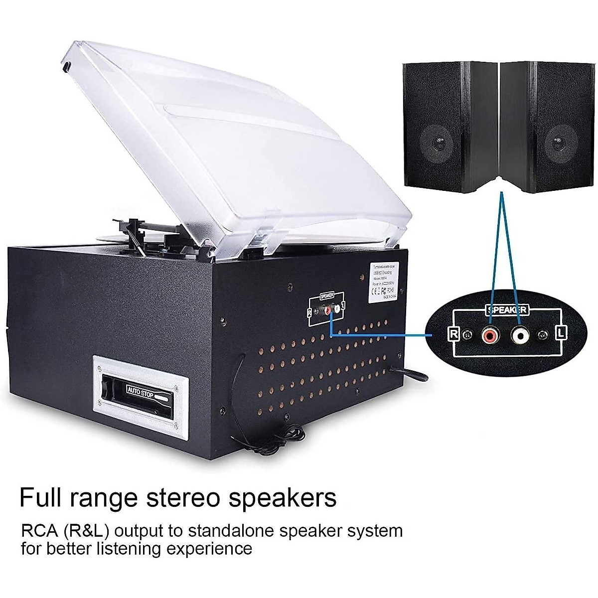 DIGITNOW Bluetooth Record Player Turntable with Stereo Speaker, LP Vinyl to MP3 Converter with CD, Cassette, Radio, Aux in and USB/SD Encoding, Remote Control, Audio Music Player Built in Amplifier