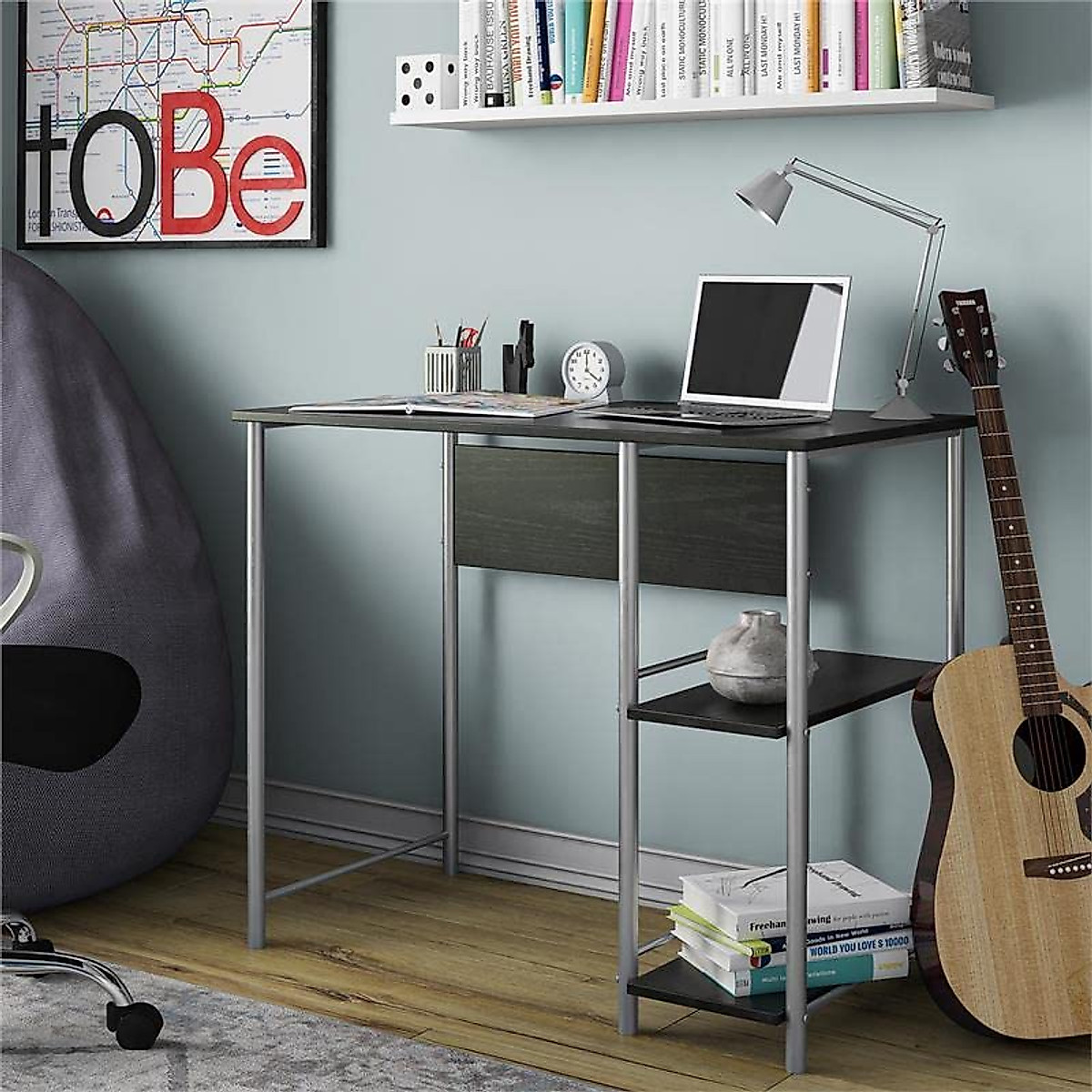 Ameriwood Home Mainstays Basic Metal Student Computer Desk in True Black Oak