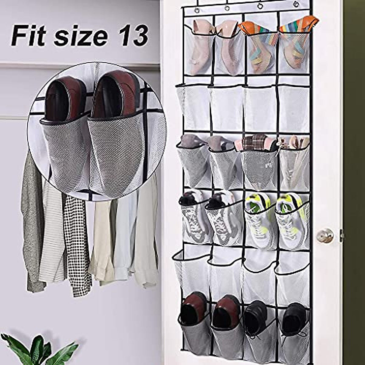 CHBC 24 Large Mesh Pockets Over The Door Shoe Rack, Hanging Shoe Organizer for Closet Hanging Shoe Rack Holder Hanger, White