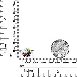 Gem Stone King 925 Sterling Silver Personalized Customized 4 Gemstone Birthstone Name Engraved Heart Shape Ring For Women (Available In Size 5, 6, 7, 8, 9)