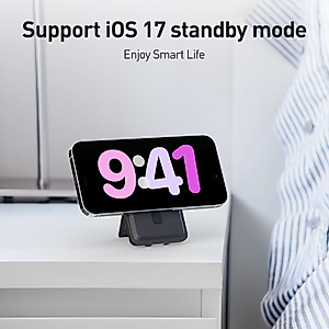 iWALK MAG-X Magnetic Wireless Power Bank with Stand, 5000mAh Portable Charger with USB-C Port & LED Display, Ergonomic Grip Design Battery Pack Compatible with iPhone 15/14/13/12 Series,For iOS17 Mode