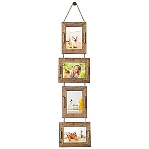ABSWHLM 5x7 Picture Frames Rustic Solid Wood Hanging Picture Frames 4 Opening Photo Frame Display 4"x6" Pictures with Mat or 5"x7" Without Mat, Weathered Brown