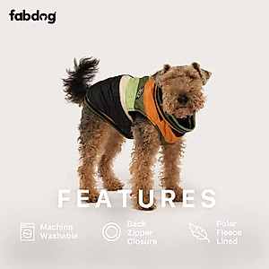 fabdog Dog Puffer Jacket - Chevron Dog Coats for All Breeds - Comfy & Durable Dog Jackets with Personality - Ideal Gifts - Clothes Fit Necks 12"| Black