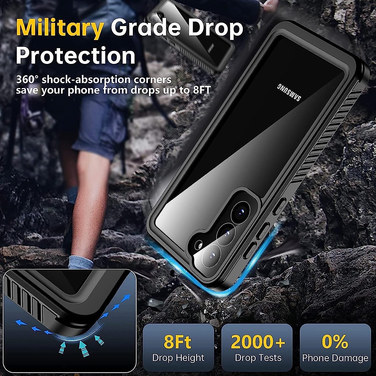 Oterkin for Samsung Galaxy S23 Plus Case Waterproof,S23 Plus Case with Built-in Screen&Camera Protector,360° Full Body Protection Dustproof Shockproof Heavy Duty Rugged Case for S23+ Plus 6.6''-Black