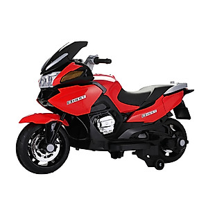 TOBBI 12V Kids Ride On Electric Motorcycle, Toddler Dirt Bike Training Wheels, Battery Powered Motorbike for Kids with LED Lights/Music/USB/Pedal, Ideal Gift for Children Boys Girls-Red