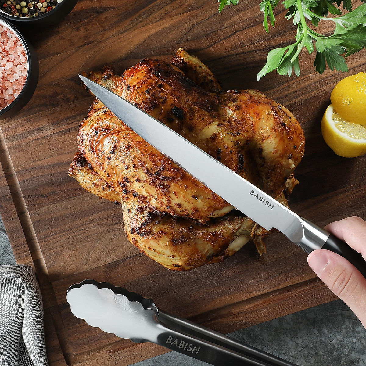 Babish High-Carbon 1.4116 German Steel 8 Inch Full Tang, Forged Carving Kitchen Knife