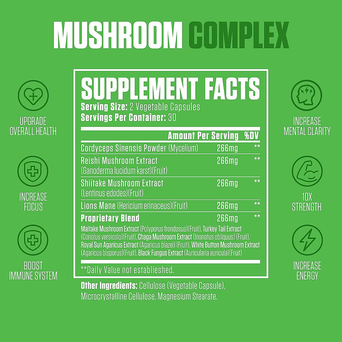 Mushroom Complex 10x Power | #1 Rated Mushroom Supplement w/Cordyceps, Reishi, Shiitake, Lions Mane + More | Boost Immune System, Nootropics, Mental Clarity, Support Overall Health & Wellness