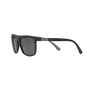 Emporio Armani Men's EA4079 Square Sunglasses, Matte Black/Grey, 57 mm