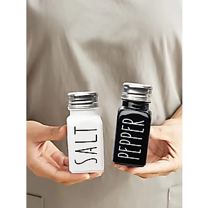 Salt And Pepper Shakers Set,Farmhouse Salt Shaker,Kitchen Decor For Home Restaurants Wedding, Cute Salt Shaker,Modern Farmhouse Decor,Glass Salt And Pepper Shakers Set Letters No Rubbing Off(BLACK)