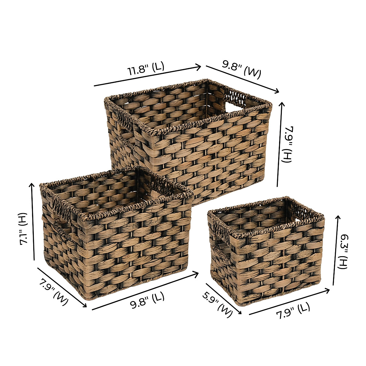 Decocoon Wicker Baskets 3 Pack, Rectangular Basket, Rattan Storage Basket, Wicker Basket with Handle, Wicker Storage Basket, Pantry Baskets Storage, Woven Baskets for Storage, Seagrass Storage Baskets