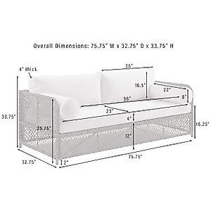 Crosley Furniture Granite Bay Wicker Outdoor Sofa, 3-Person Patio Couch for Porch, Deck, Backyard, Stone with Crème Cushions