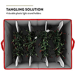 ZOBER Christmas Light Storage - Christmas Light Organizer W/ 4 Plastic Christmas Lights Organizer Wheel - Strong & Durable Material - Stitched Reinforced Handles - Gray