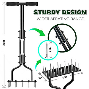 vanpein Lawn Aerator Spike Manual Tool with 15 Iron Spikes, Garden Grass Aeration Tools Hand Air Aerator & Clean Tool for Aerating Lawns & Yard Care, Loosening Soil, 36”