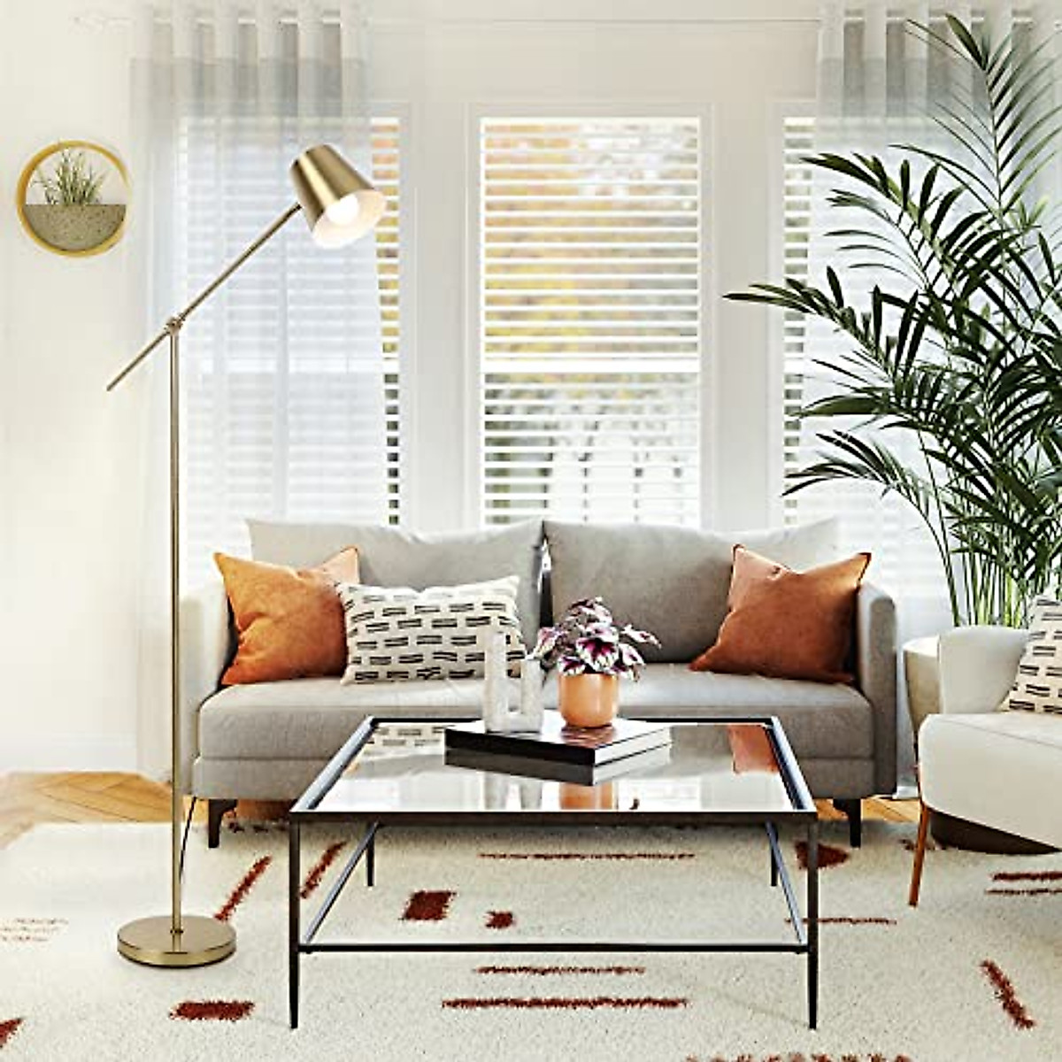 Alldio Gold Floor Lamp, Modern Cantilever 70" Adjustable Tall Lamp Full Metal Standing Pole Light for Living Room Reading House Bedroom Home Office