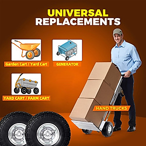 (2-Pack) AR-PRO 10-Inch Solid Rubber Tire Wheels - Replacement 4.10/3.50-4" Flat Free with 5/8" Bearings, 2.2" Offset Hub - Perfect for Hand Truck, Wheelbarrow, Gorilla Carts