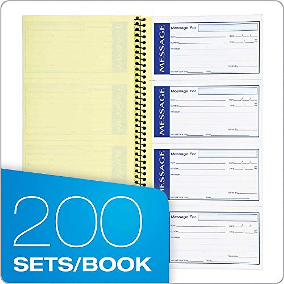 TOPS Adams Write 'N Stick Spiral Message Pad, 200 Carbonless Duplicate Sets Per Pad, 5.25 x 11 Inches, White/Yellow (SC1153WS) 4 PACK