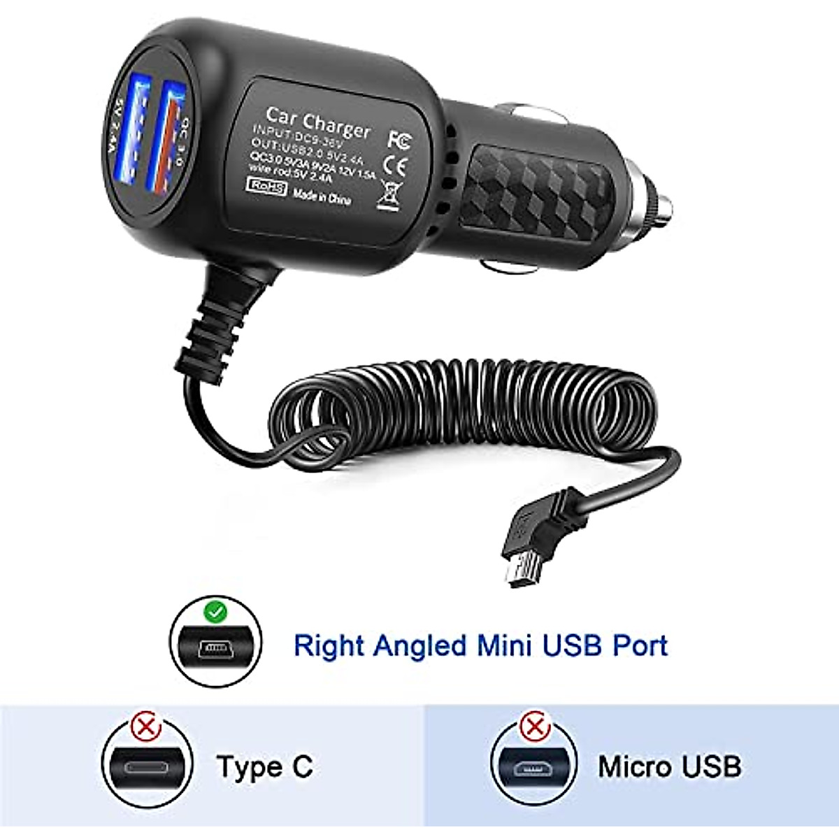 Dash cam Charger,2023 Upgraded Mini USB Car Charger with Dual USB Port Compatible with, Rexing, Byakov, AKASO, Crosstour, Trekpow, Pruveeo, OldShark, Garmin and Most Other Dash Cam