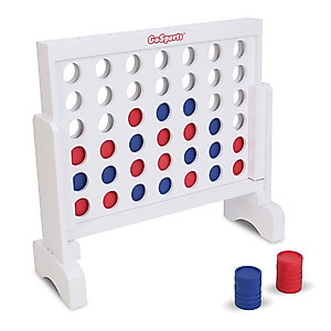 GoSports 1 Foot Width Premium 4 in a Row Game, Choose Between Classic White or Dark Stain – with Connect Coins, Portable Case and Rules
