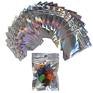 ZOENHOU 300 PCS 3 x 4 Inch Resealable Smell Proof Bags, Flat Clear Mylar Bags Holographic Rainbow Ziplock Storage Bags Plastic Packaging Bags for Jewelry Candies Screws