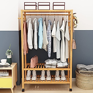 Overstock Rolling Clothes Garment Racks Bamboo Hanging Stand